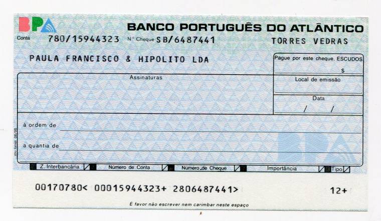 Portugal - MINT UNCIRCULATED ORIGINAL BANK CHEQUE in Escudos - BANCO ...