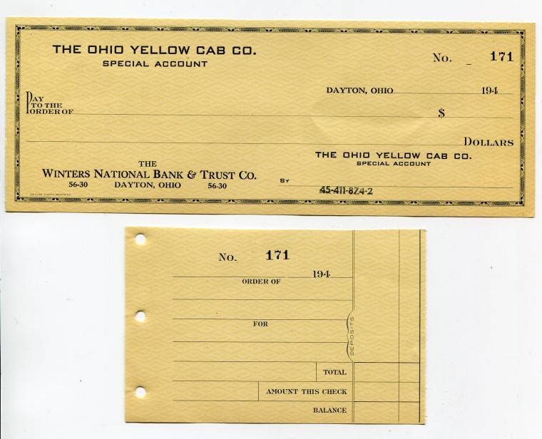 USA - ORIGINAL ANTIQUE CIRCA 1950 - THE OHIO YELLOW CAB CO. BLANK ...